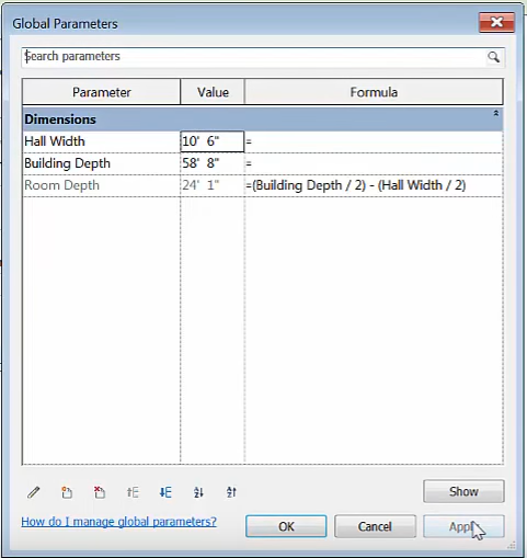 Revit® 2017 Global Parameters: Displaying the assigned global parameter