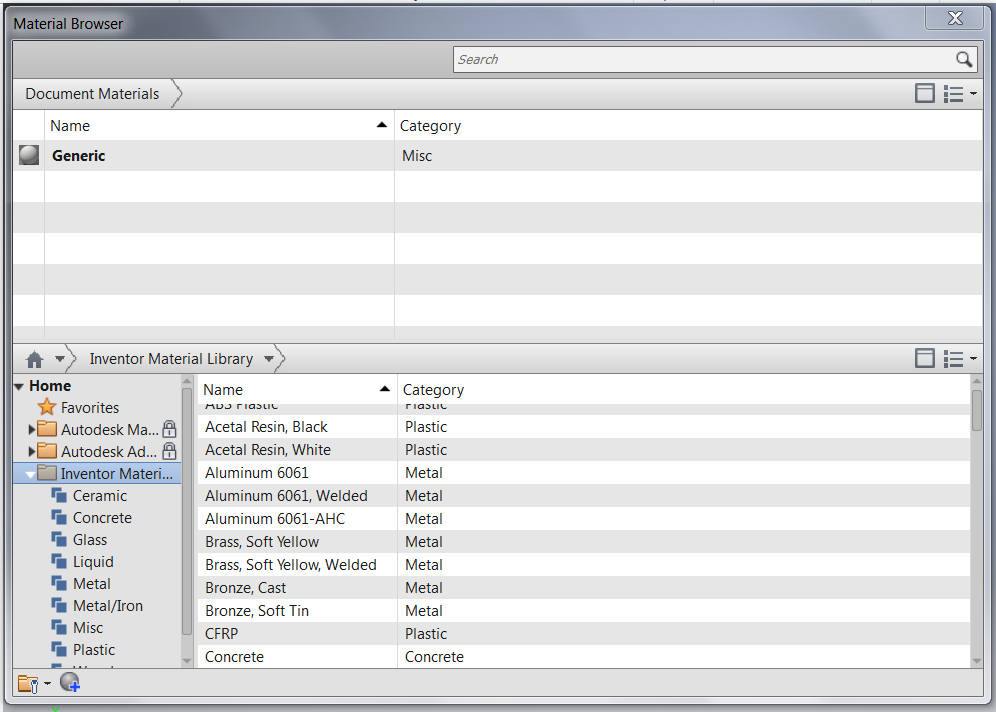 Using the Material Browser in Autodesk Inventor