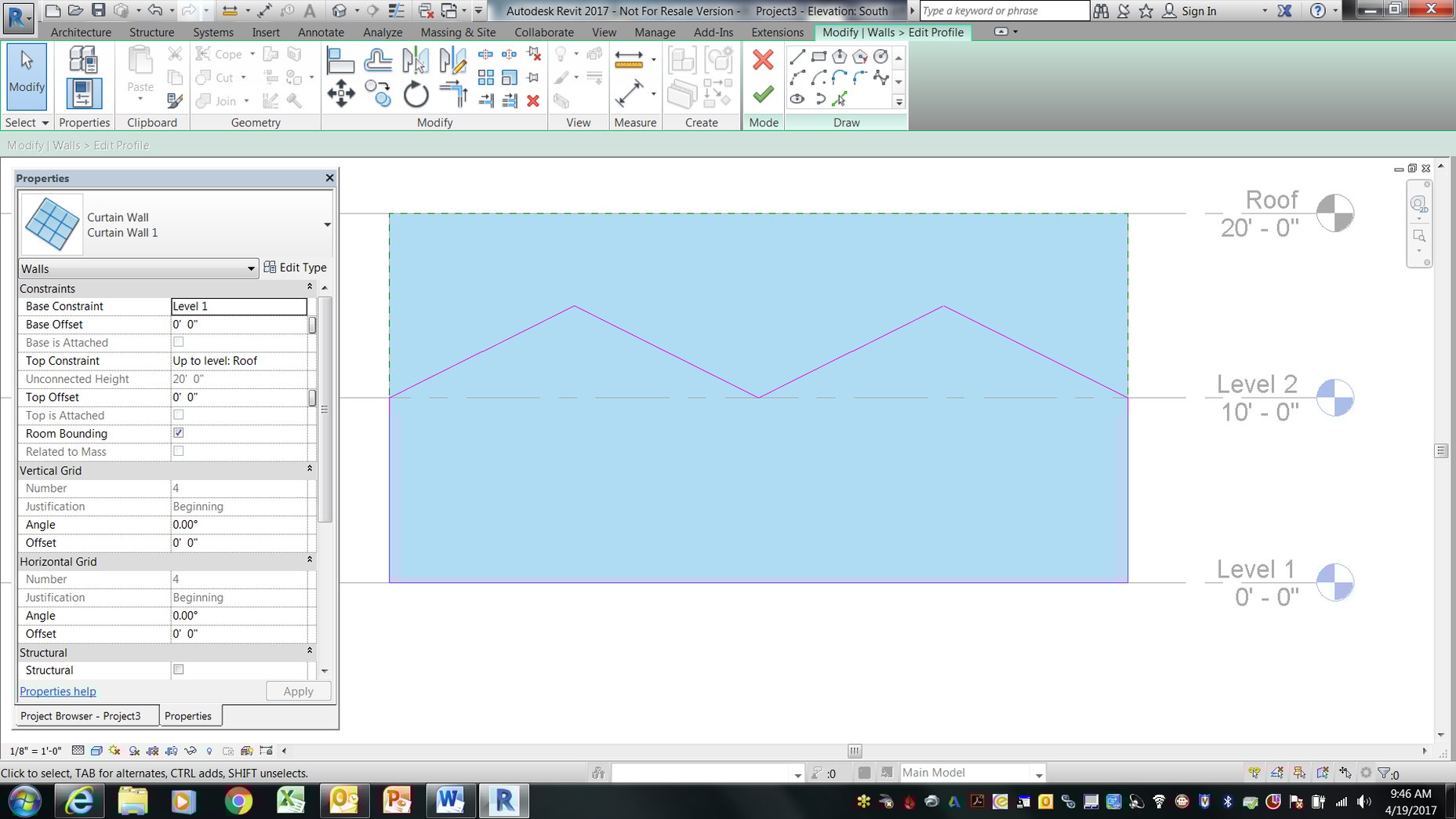 Gable End Curtain Wall with Diagonal Mullions in Revit