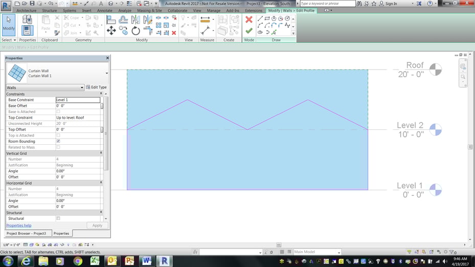 Gable End Curtain Wall with Diagonal Mullions in Revit