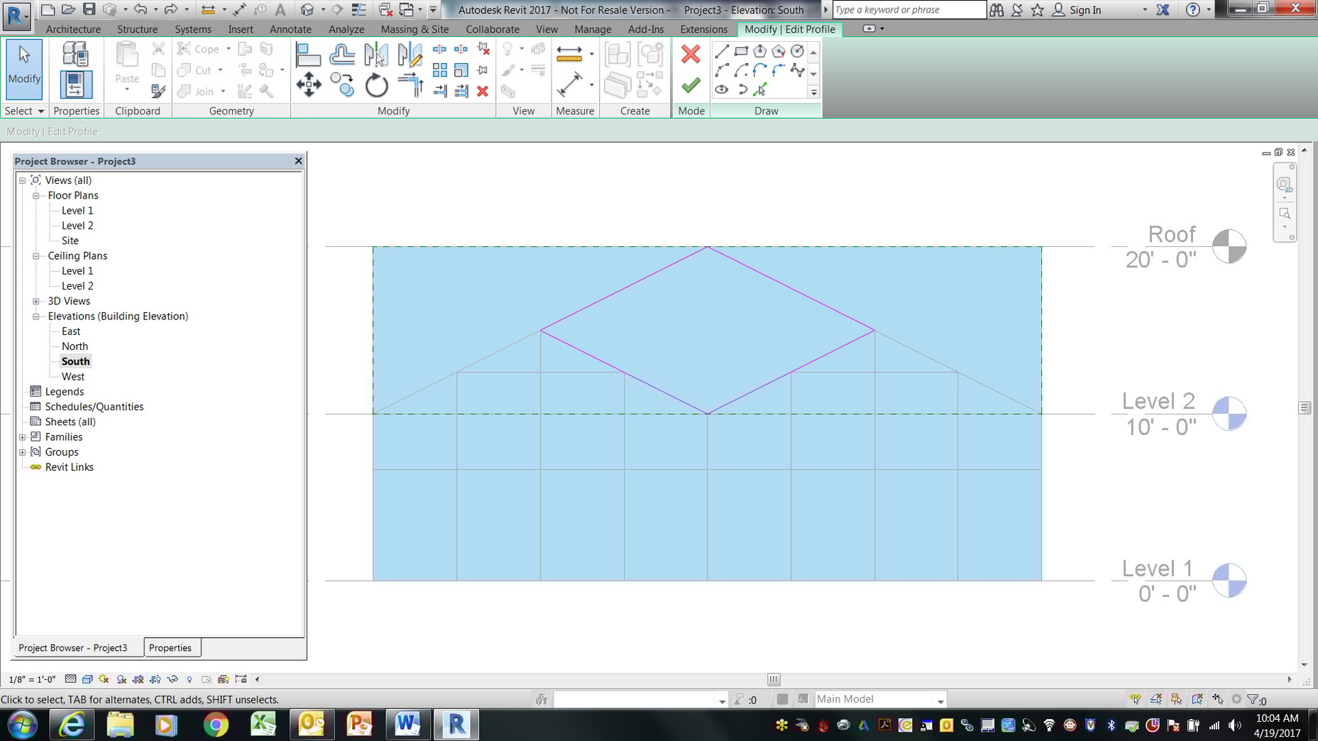 Gable End Curtain Wall with Diagonal Mullions in Revit