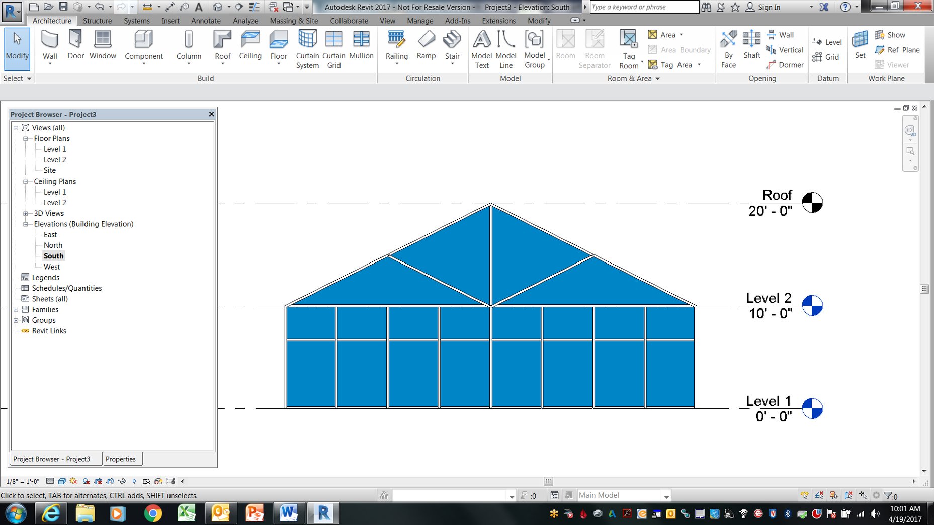 Gable End Curtain Wall with Diagonal Mullions in Revit