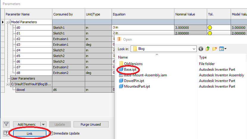 Sharing Parameters in Inventor