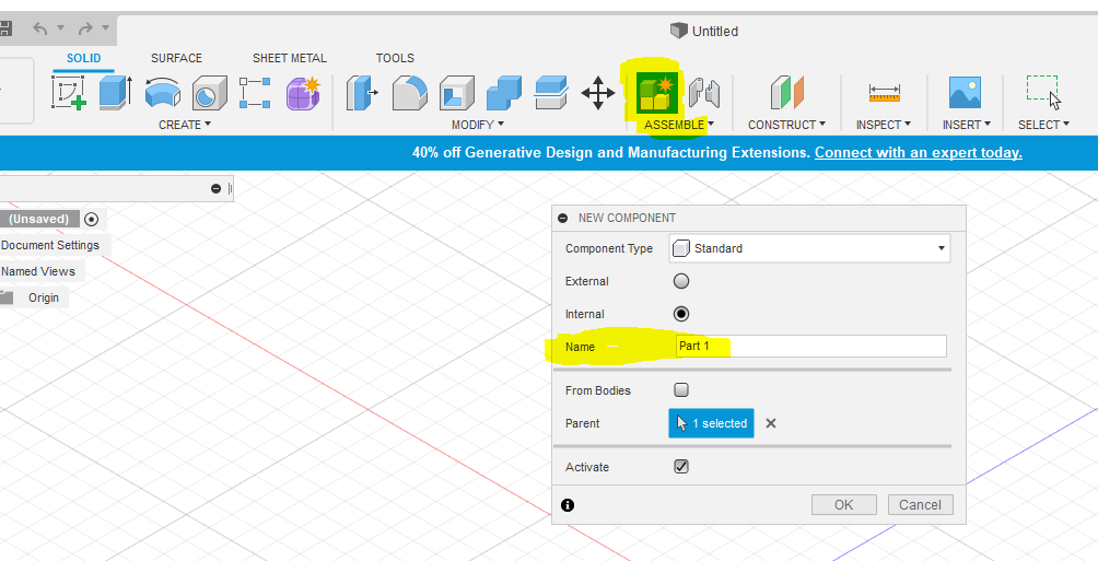 How to Create Internal and External Component Assemblies in Fusion 360